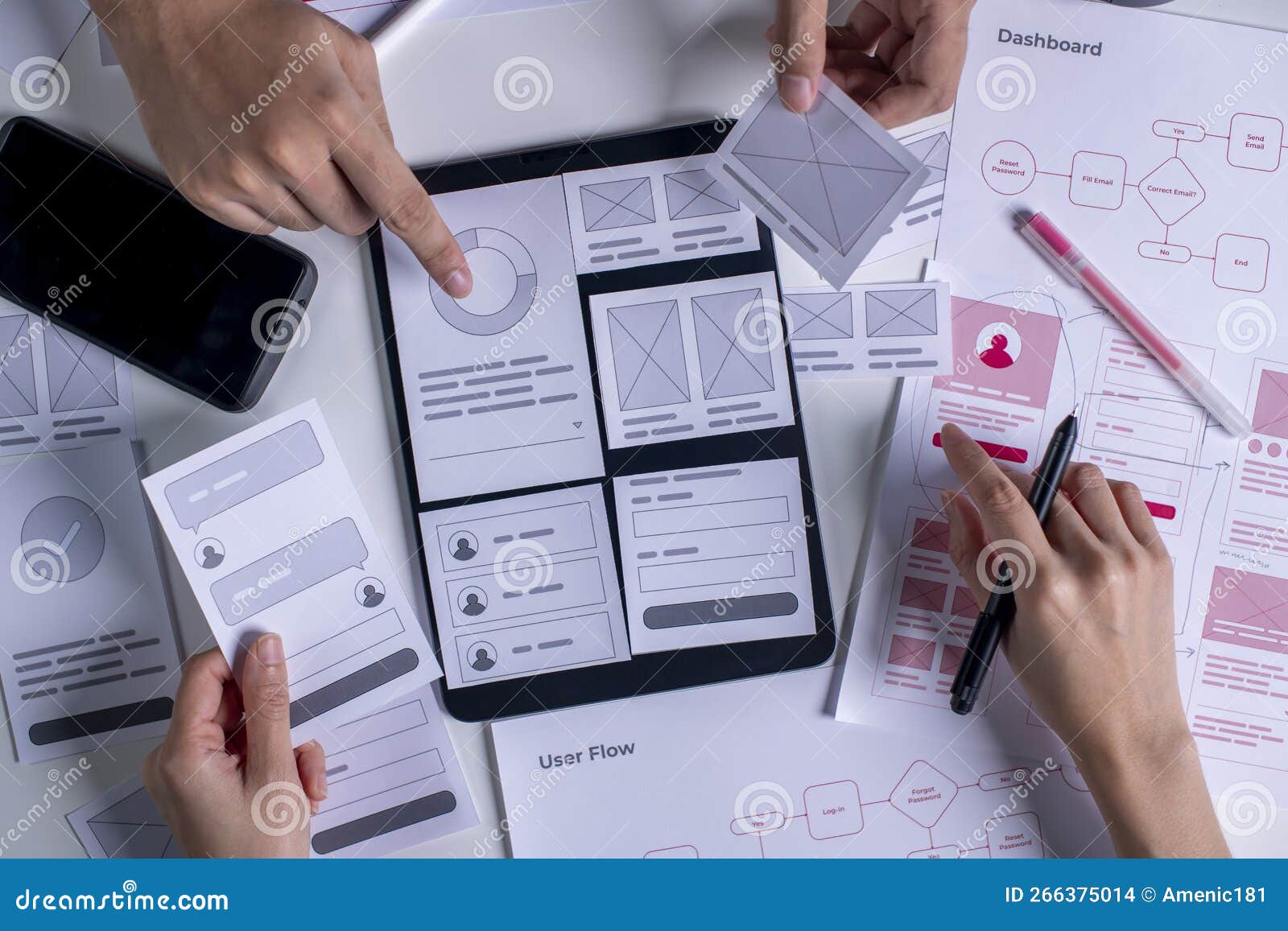 Close Up UX Developer and UI Designer Brainstorming about Mobile App ...