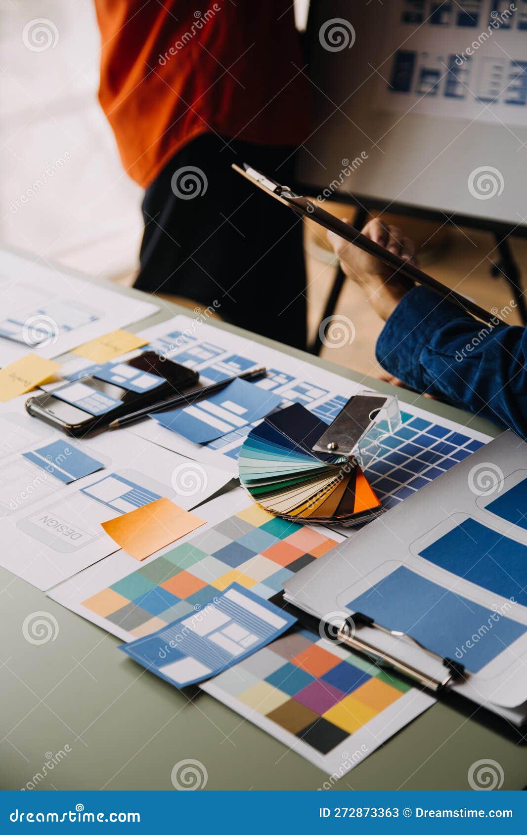 Close Up Ux Developer And Ui Designer Use Augmented Reality Brainstorming About Mobile App