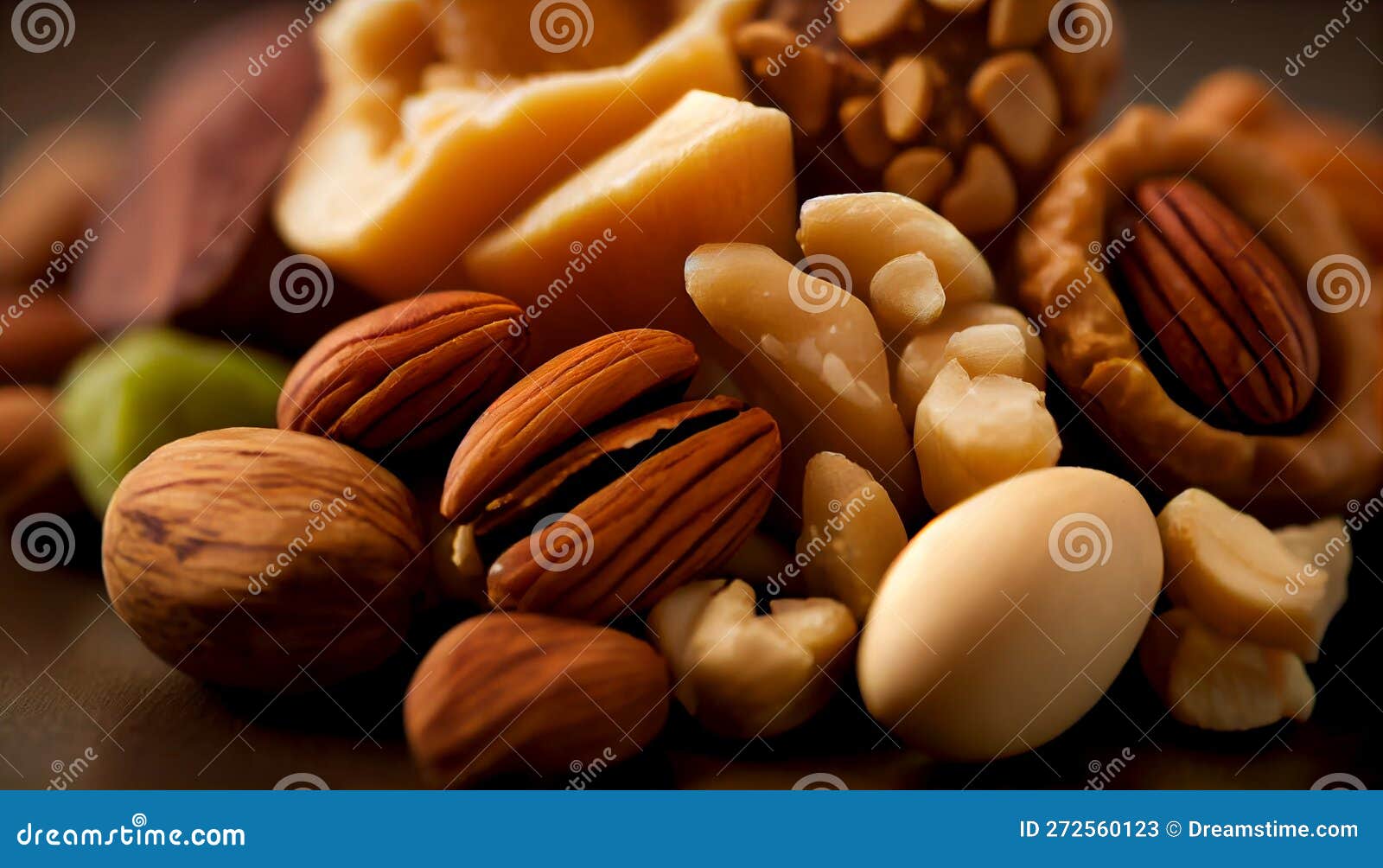 Close Up of a Varied Nut Selection on Wood ,generative AI Stock ...