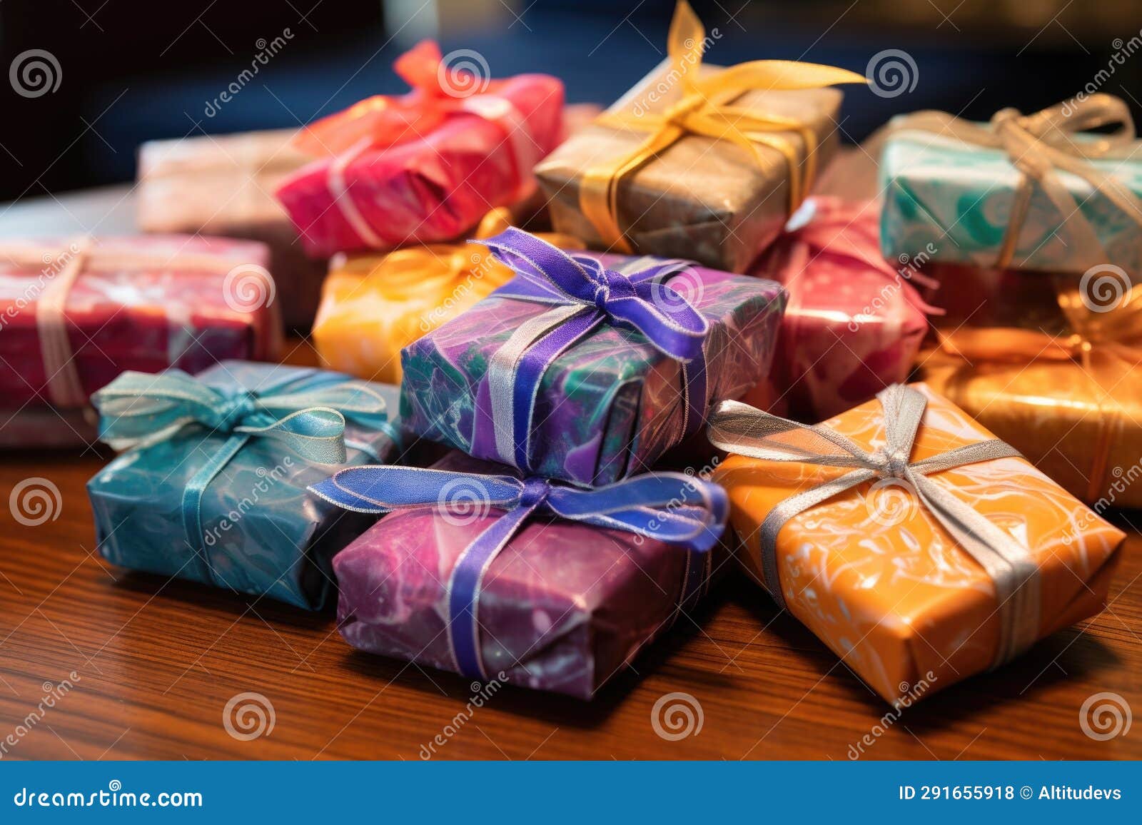 Close-up of a Variety of Wrapped Mini Gifts Stock Photo - Image of ...