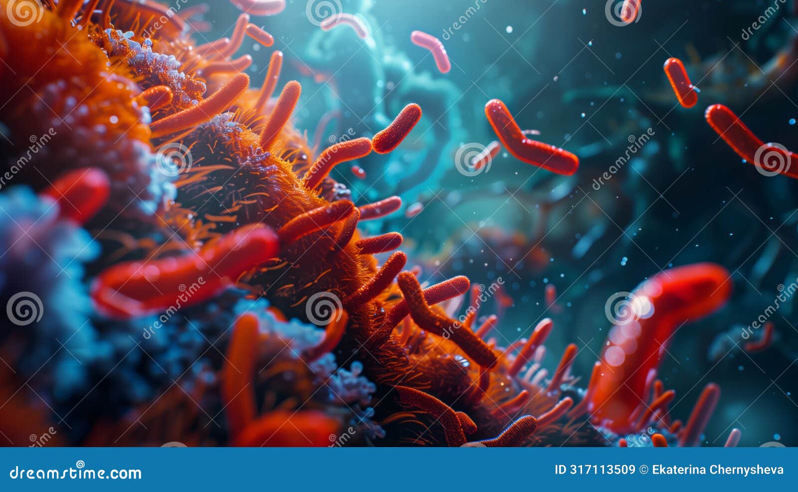 Close-up of Various Bacteria and Microbes Under a Microscope. Parasites ...