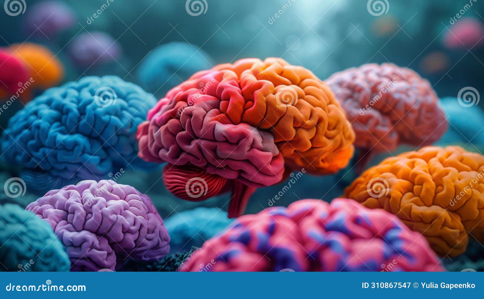 Close Up of Various Colored Brain Models Stock Image - Image of medical ...