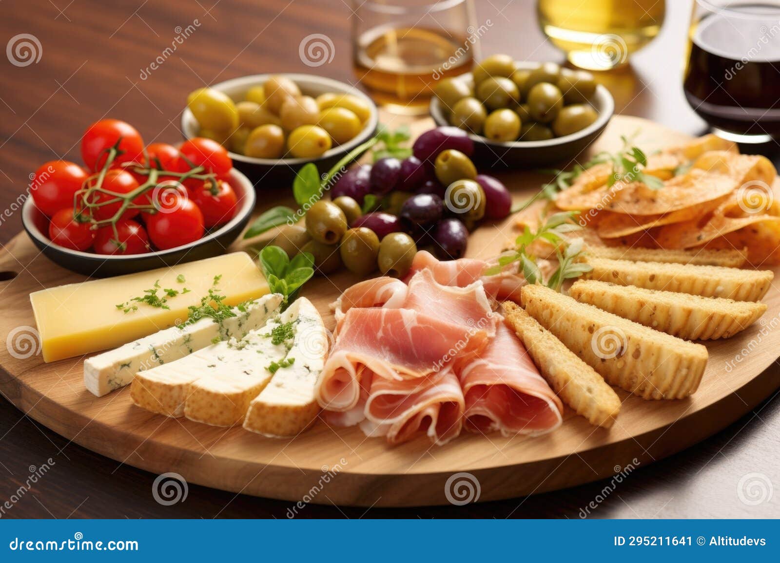 Close-up of Various Tapas on a Wooden Serving Tray Stock Image - Image ...