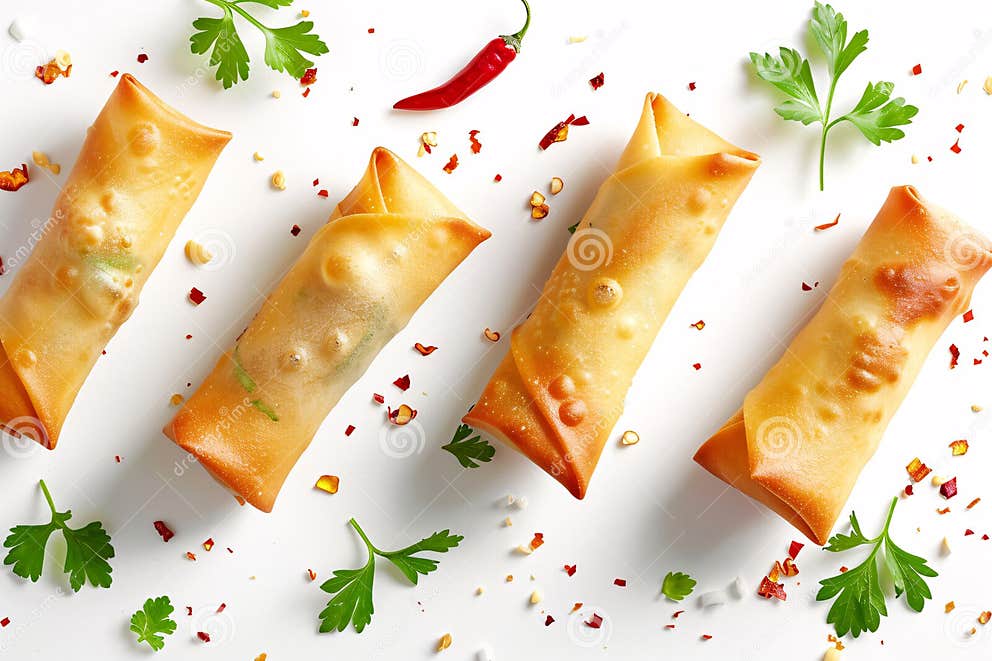 Close Up of Vegetable Spring Rolls on White Background Stock ...