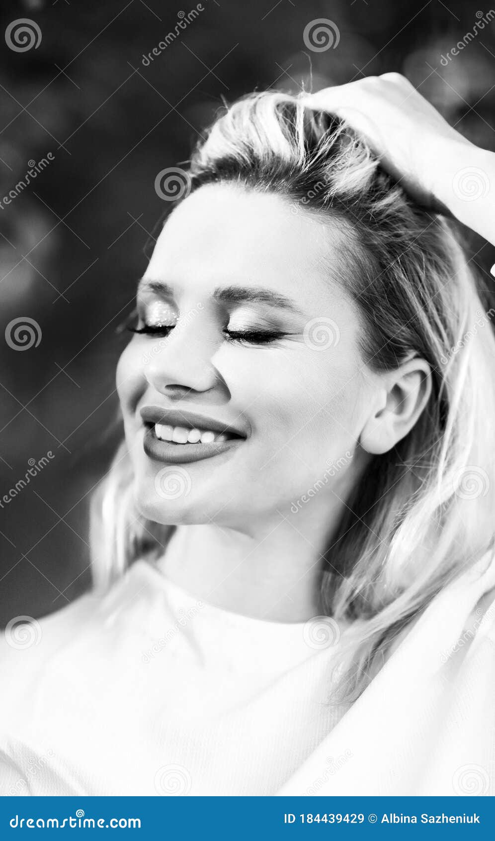 Close Up Vertical Black And White Portrait Of Beautiful Blonde Sexual