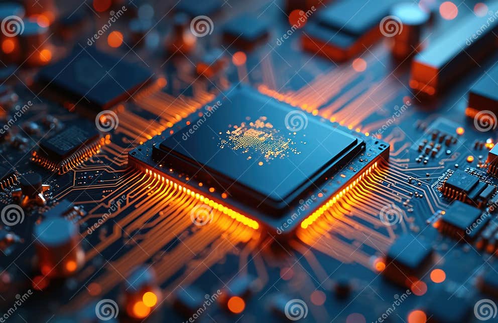 Close-up View of Advanced Computer Chip on Motherboard. Data Processing ...