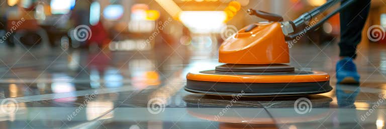 Close Up View of Advanced Floor Buffer Machine Actively Polishing the ...