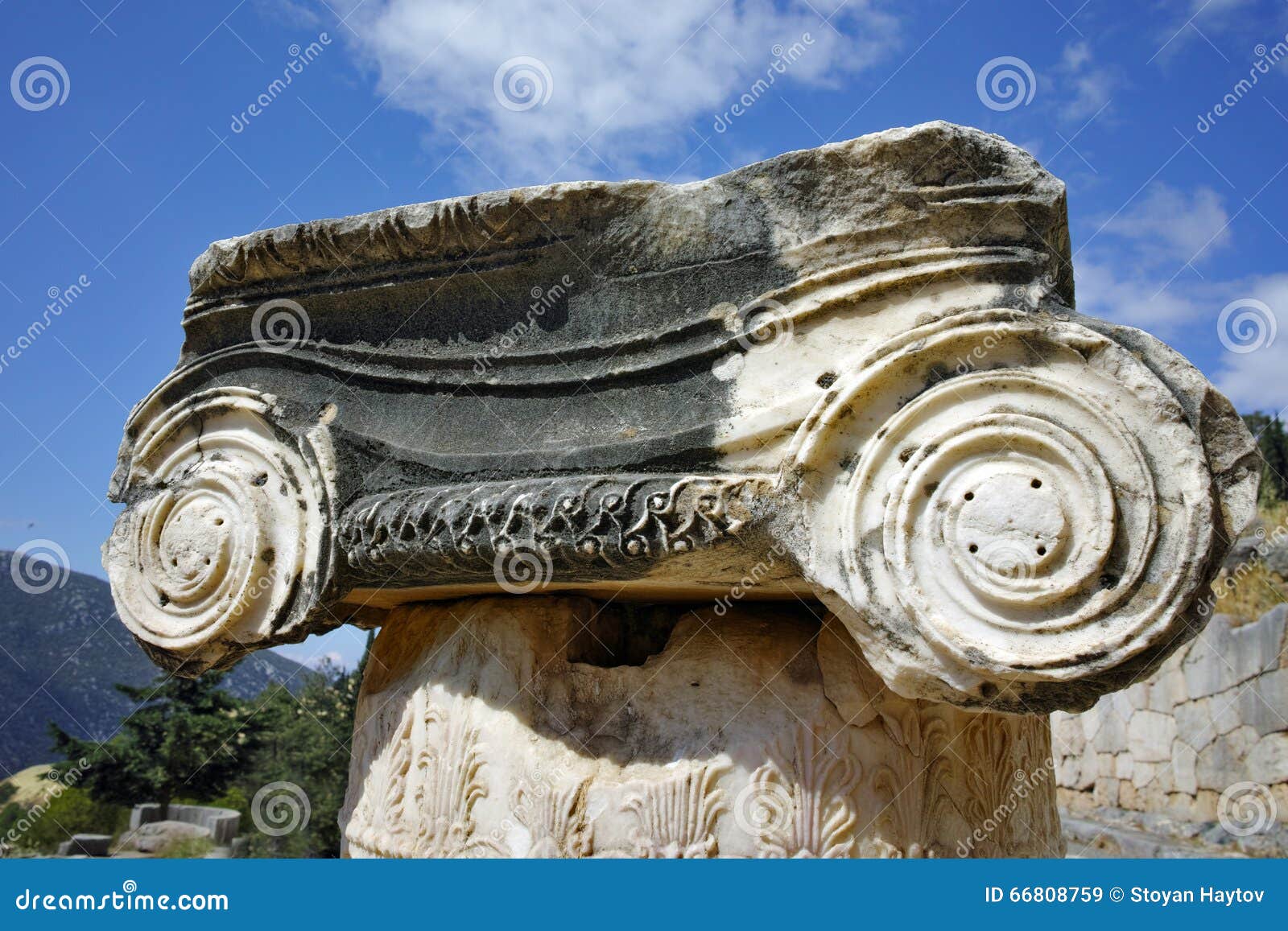 Close Up View of Ancient Column in Ancient Greek Archaeological Site of ...