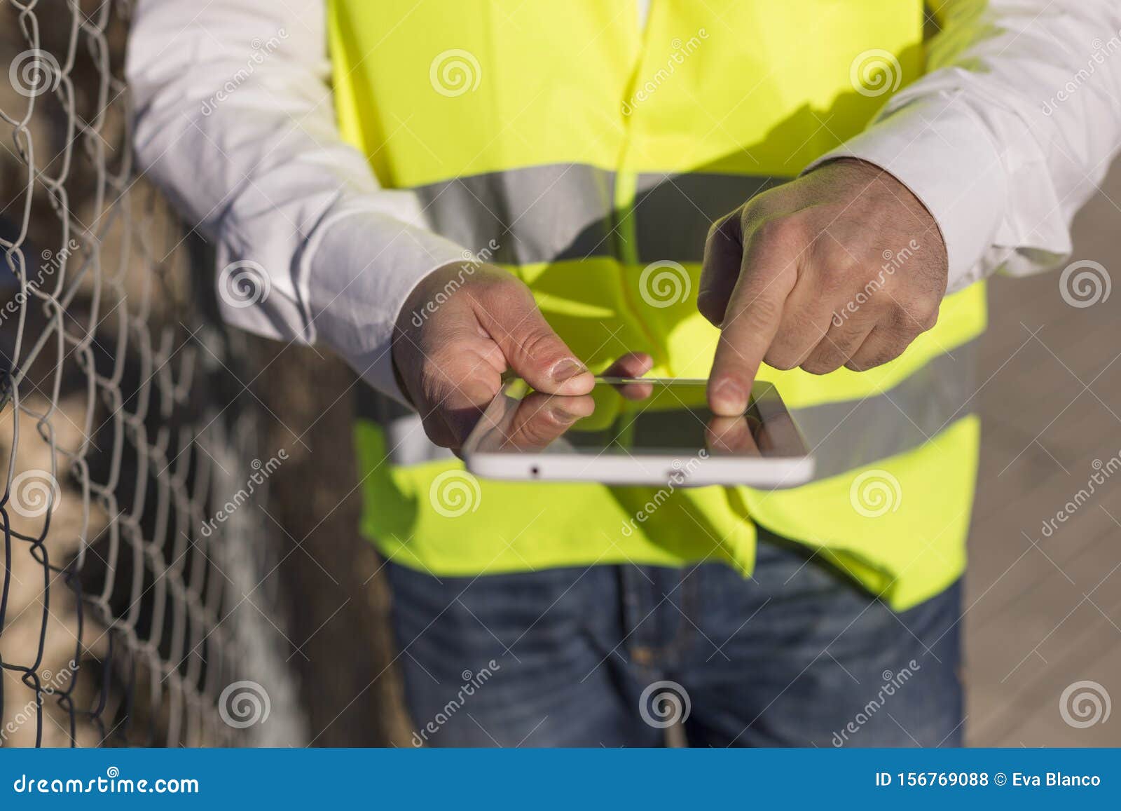 Close Up View of an Architect or Engineer Hands Using Tablet on Stock ...
