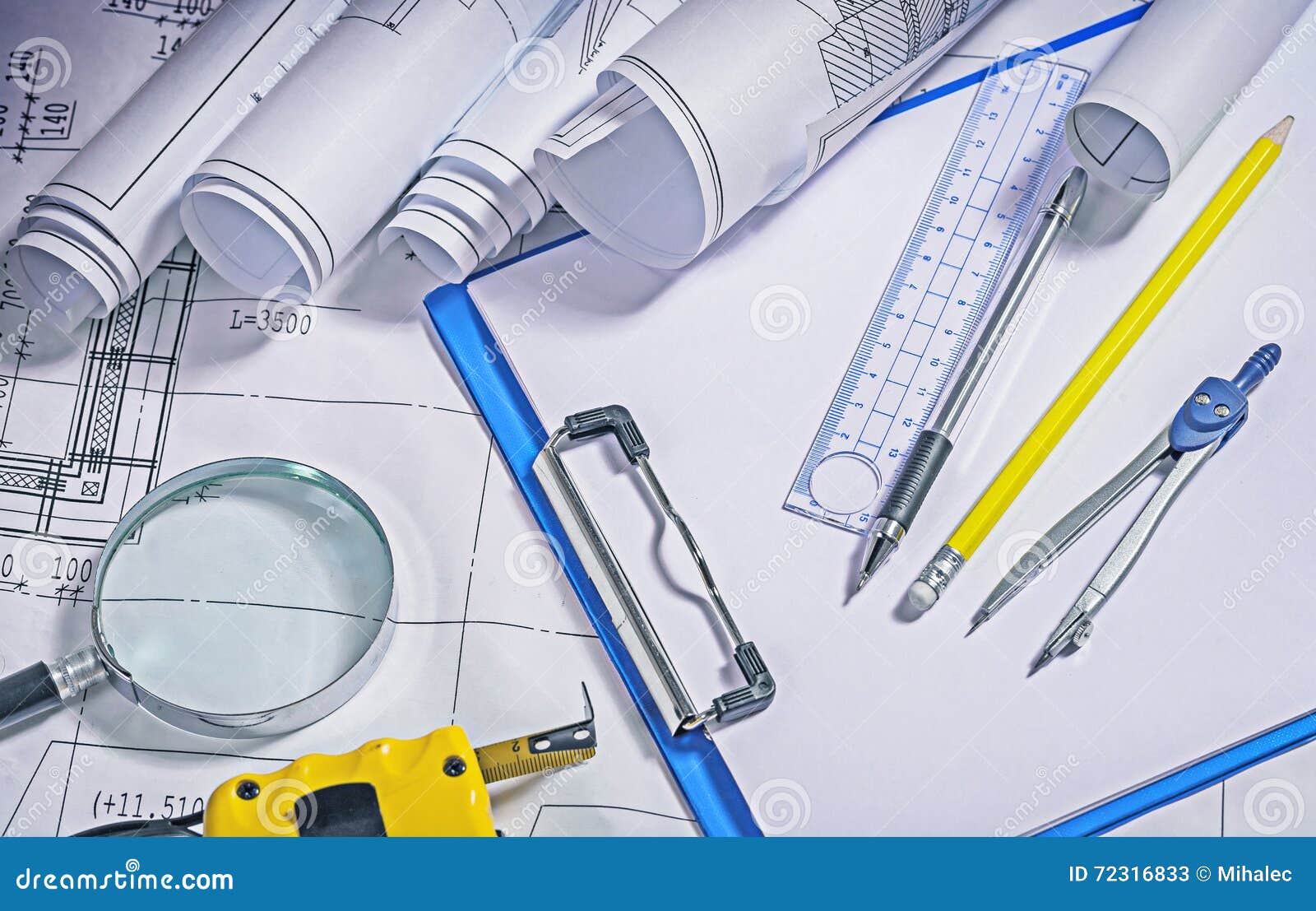Close Up View on Architect Tools Stock Image - Image of magnifer ...