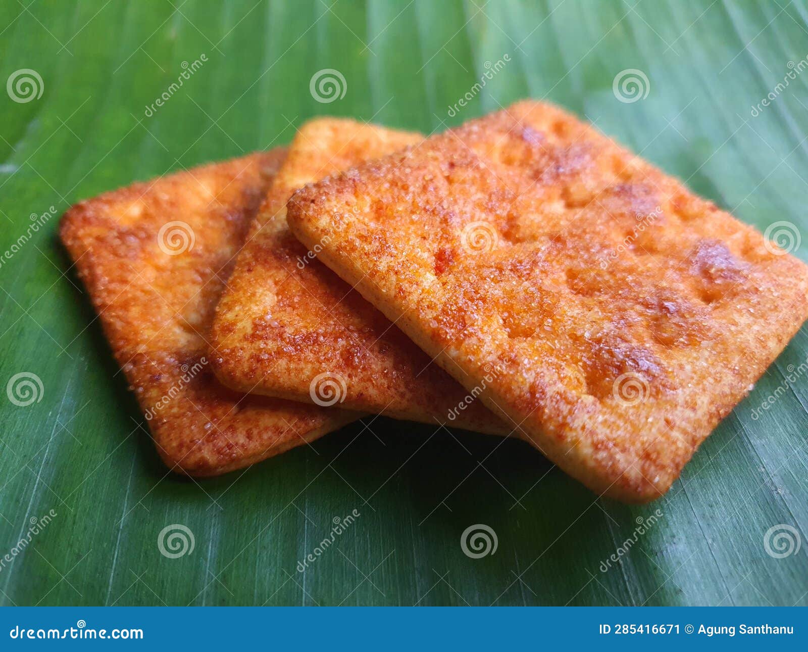Close Up View of Assorted Crackers Snack Biscuit on a Fresh Green Leaf ...