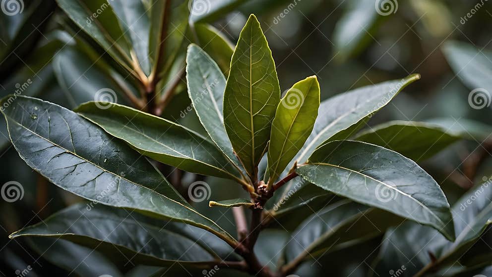 Close-up View of Bay Leaf, Tree Stock Illustration - Illustration of ...