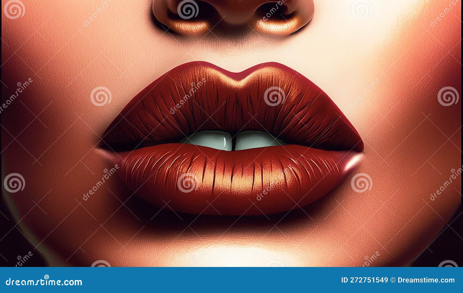 Close Up View Of Beautiful Woman S Lips With Dark Red Lipstick Open