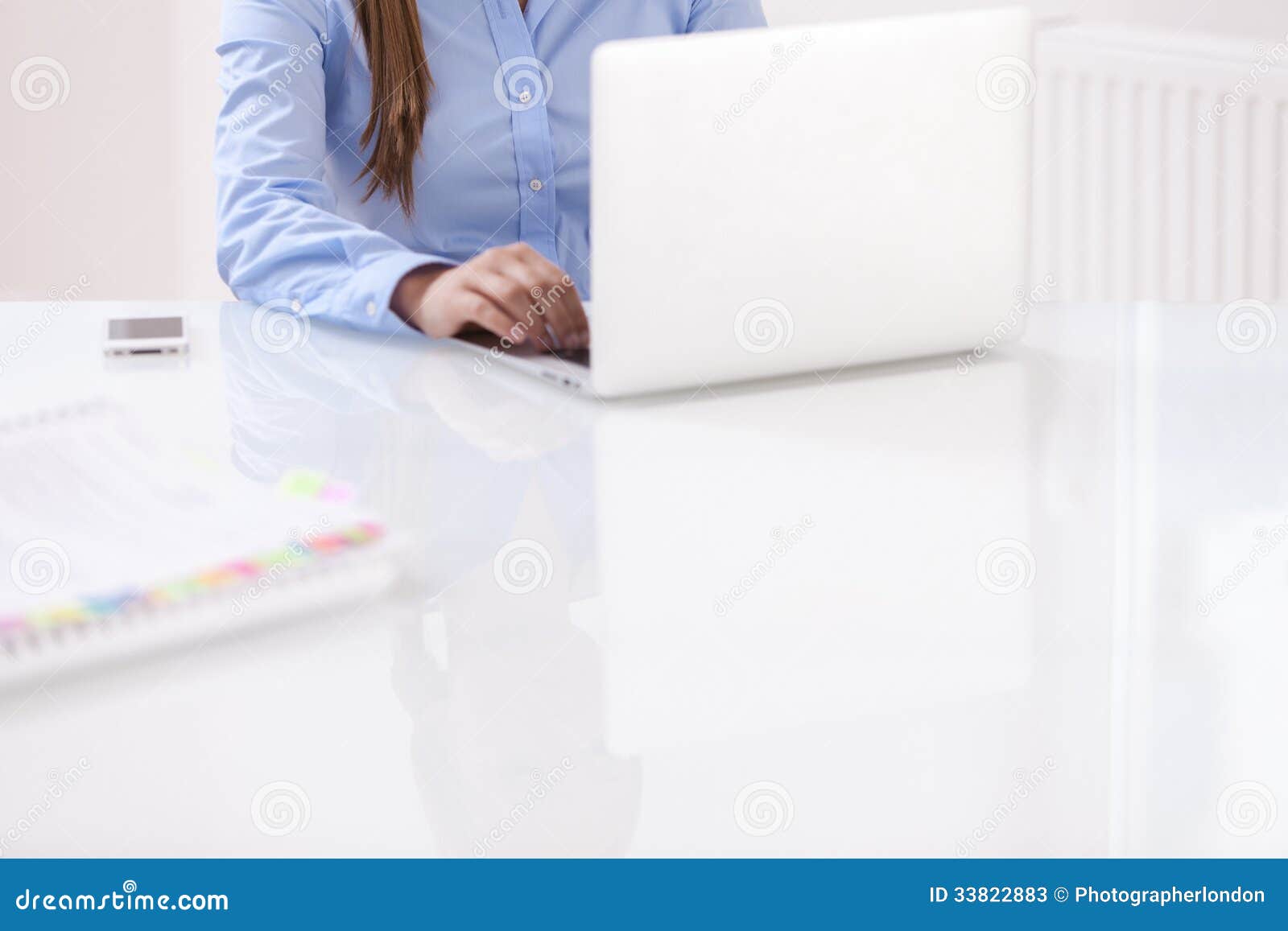 Close-up View of Beautiful Woman Using Laptop at Desk Stock Image ...