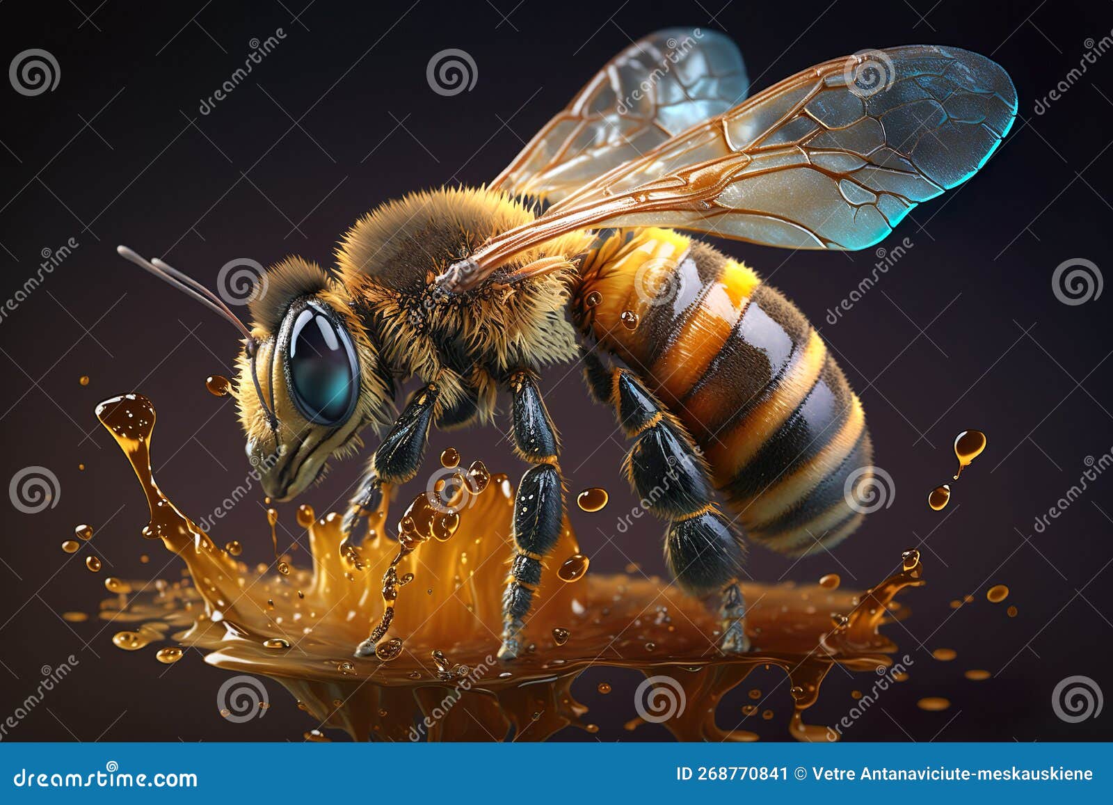 Close Up View of Bees on Honey Splash. Generative AI Stock Illustration ...