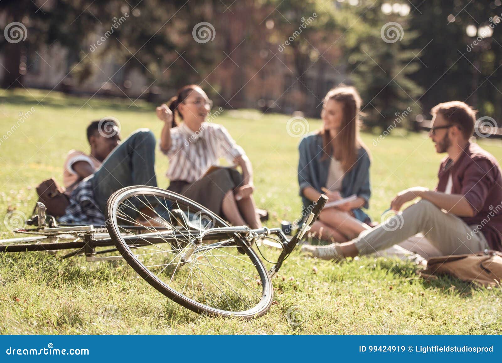 Multiethnic Students Resting on Grass Stock Image - Image of adult ...