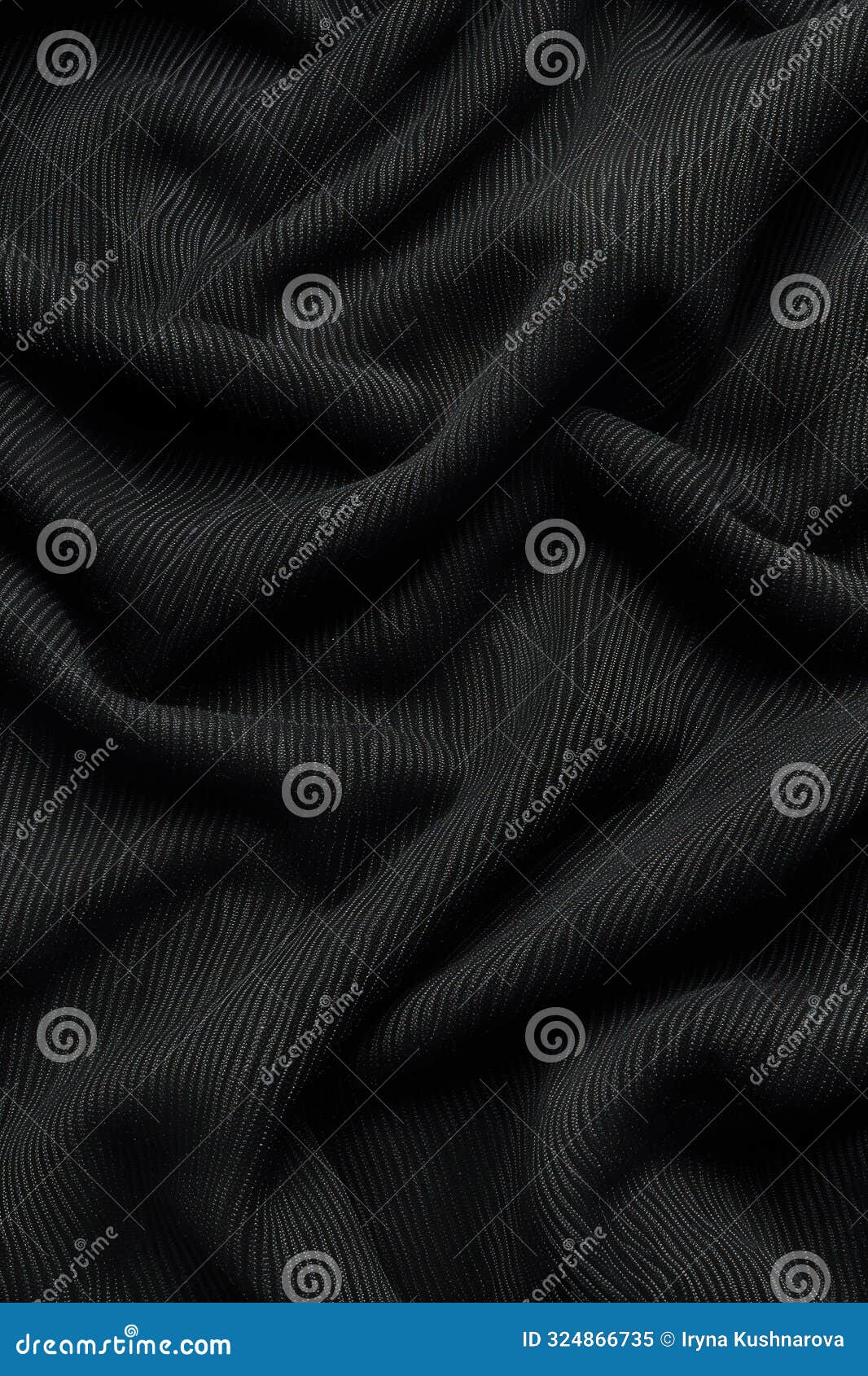 Close-up View of Black Fabric with Unique Wavy Pattern. Fabric Texture ...