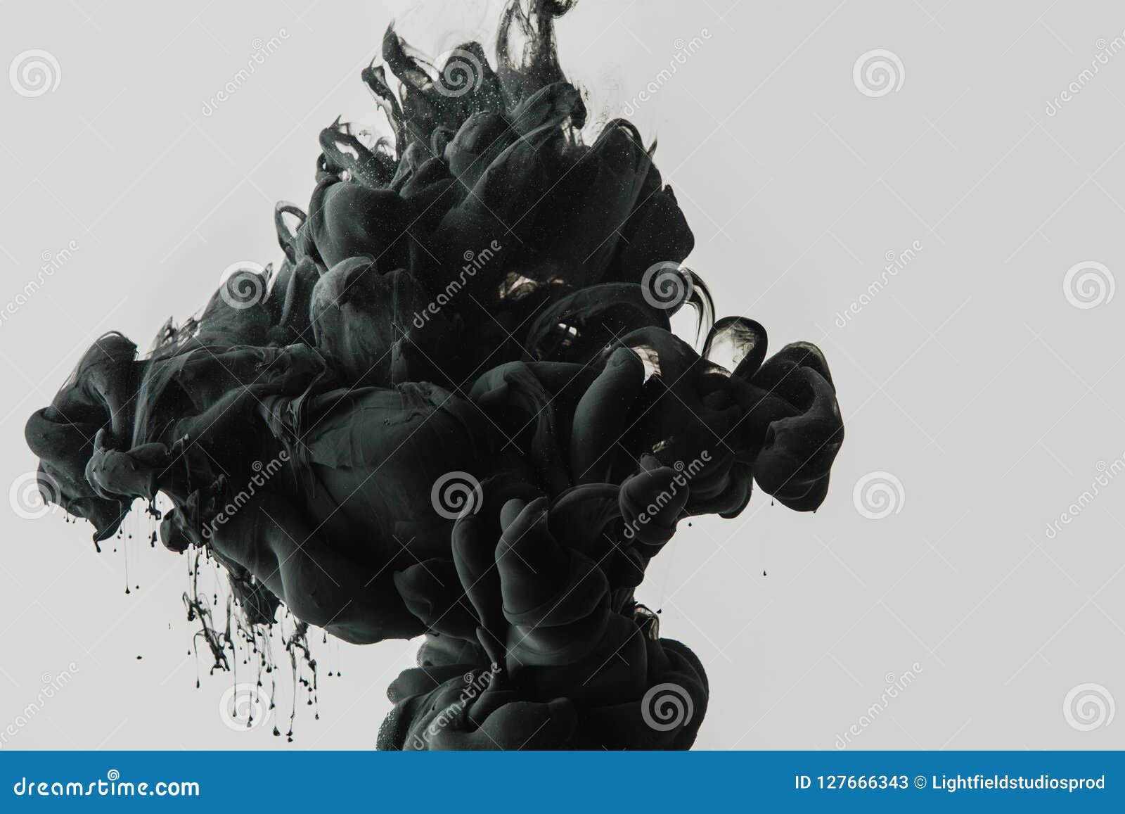 Close Up View of Black Paint Splash in Water Isolated on Gray Stock ...