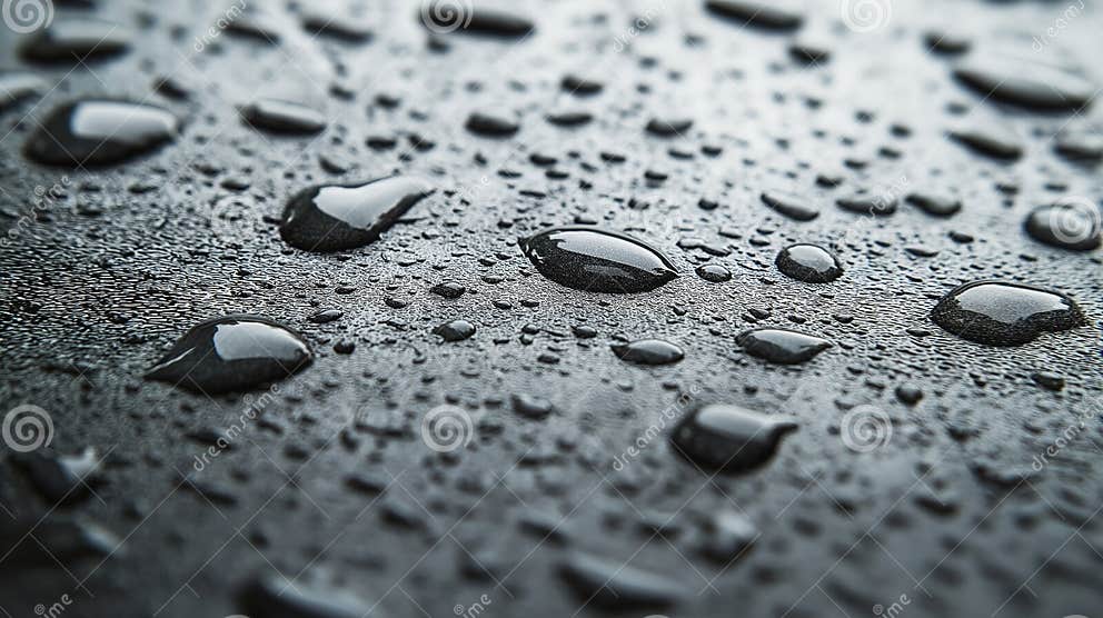Close-up View of Black Raindrops on a Sleek and Shiny Black Surface ...