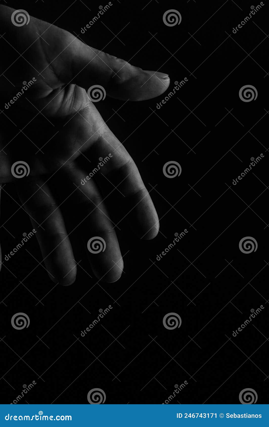 Close Up View in Black and White of an Open Hand on White Background ...