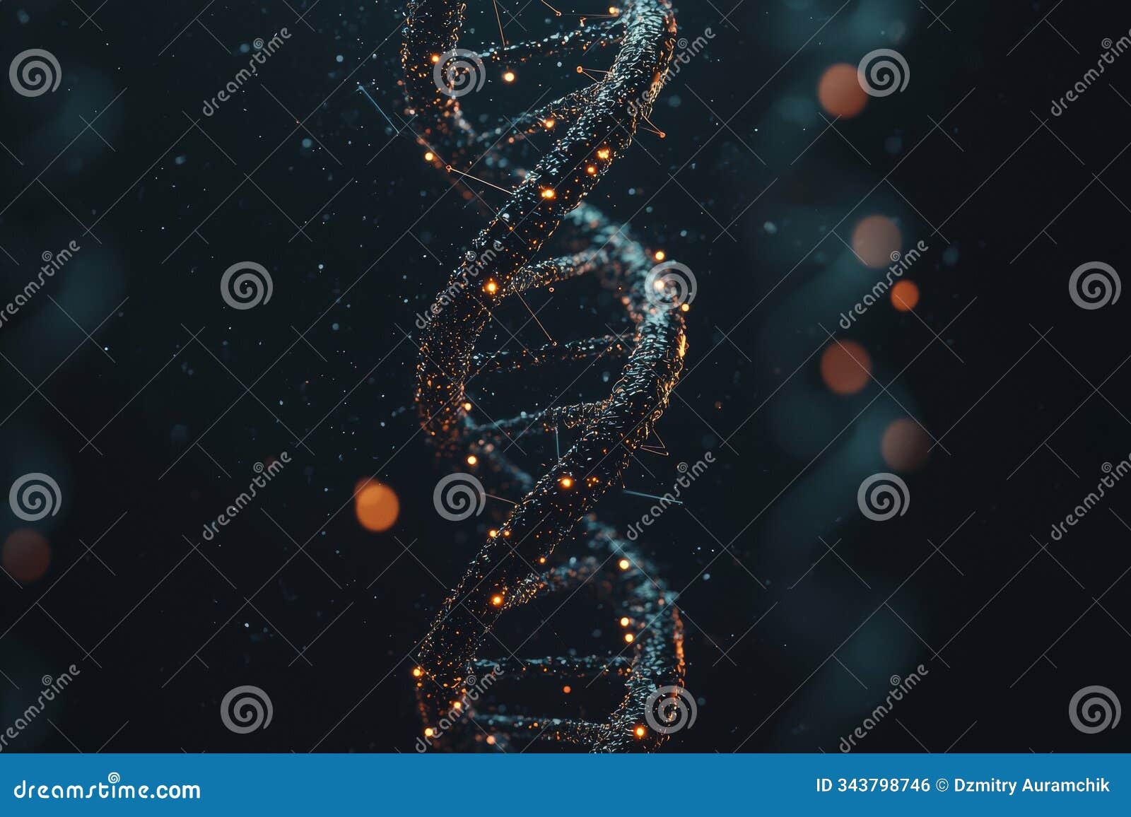 A Close Up View of a Blue DNA Strand Against a Dark Background is Shown ...