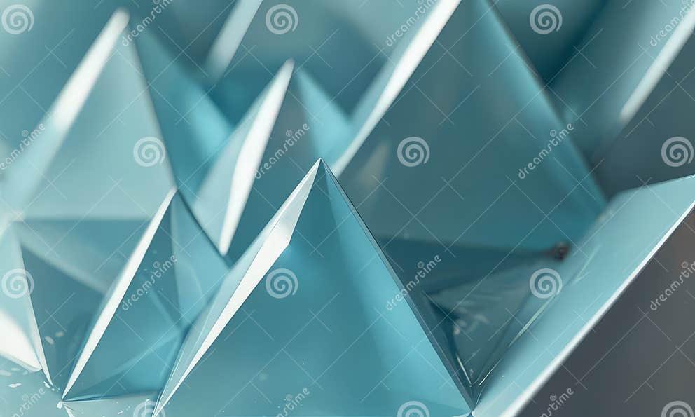 Close-up View Blue Geometric Pattern Composed Overlapping Triangular Shapes, Creating Sense ...