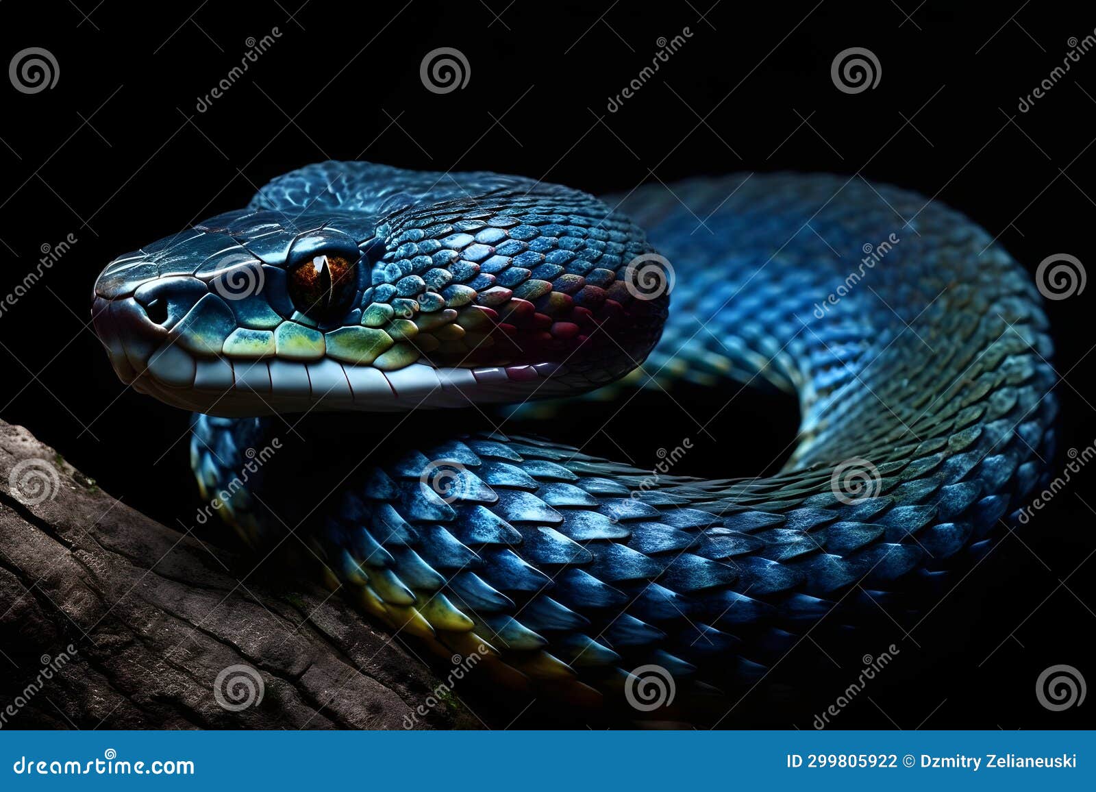 Close-up View of a Blue Snake. Generative AI. Stock Photo - Image of ...