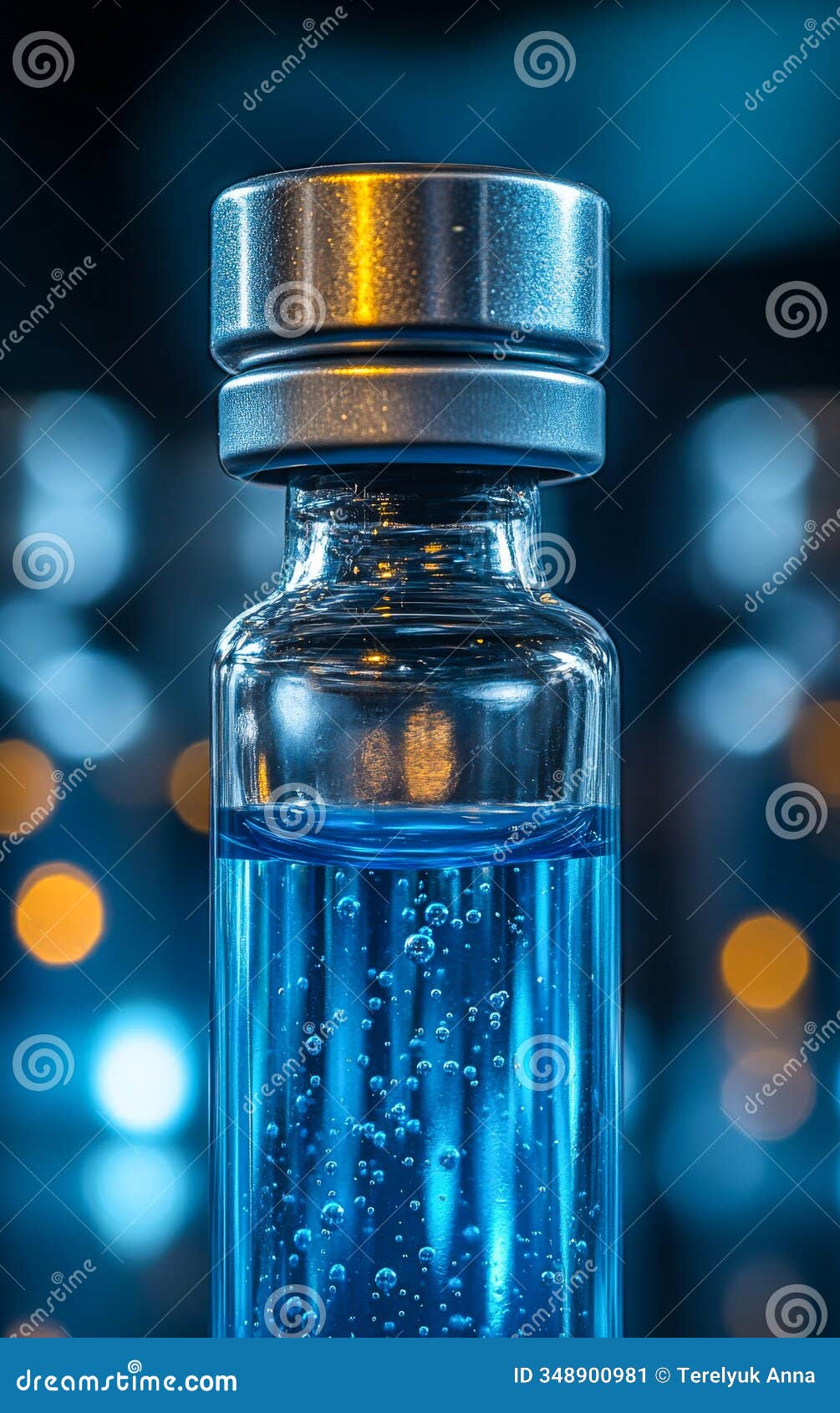 Close-up View of a Blue Vial with Bubbles Stock Image - Image of modern ...