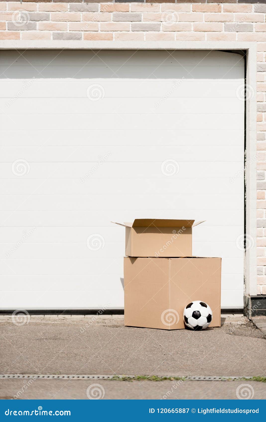 Close Up View of Boxes, Soccer Ball in Front of Stock Image - Image of ...