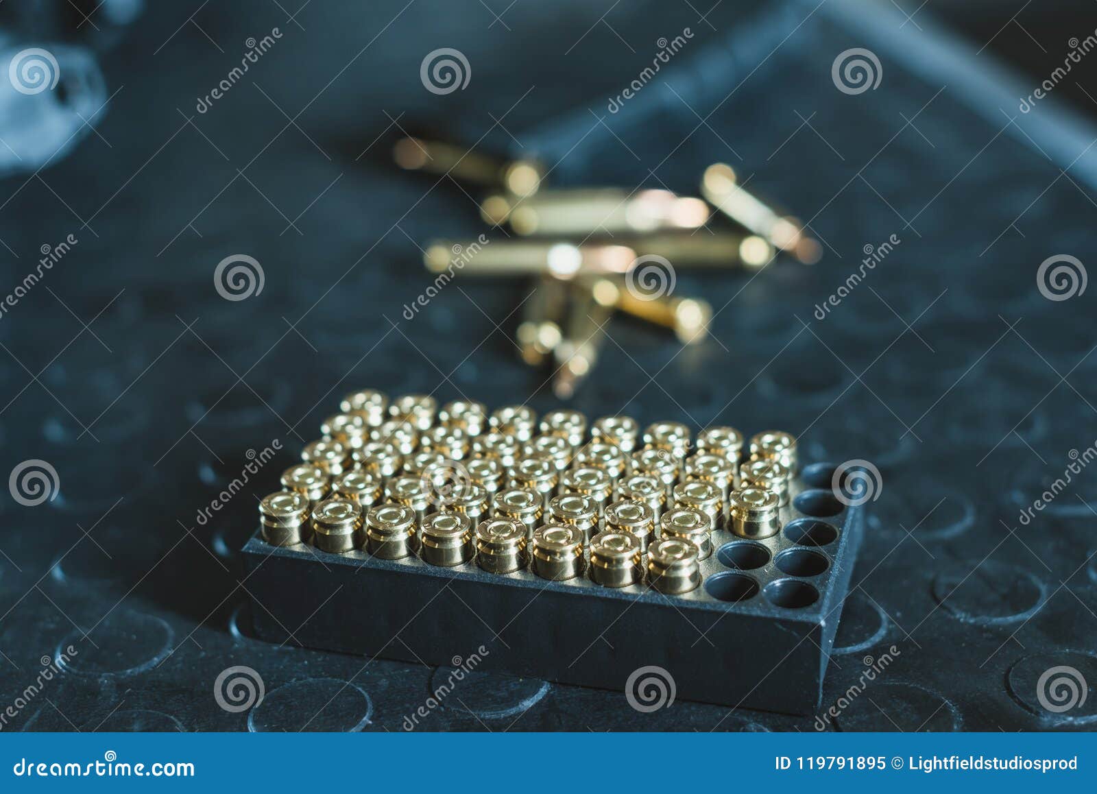 Close Up View of Bullets in Stand on Table Stock Image - Image of ...