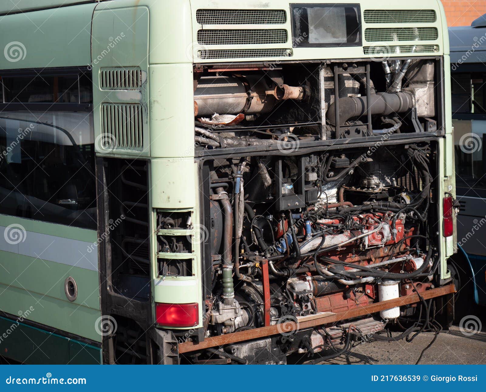 Close-up View of a Bus Engine with the Hood Raised Stock Image - Image ...