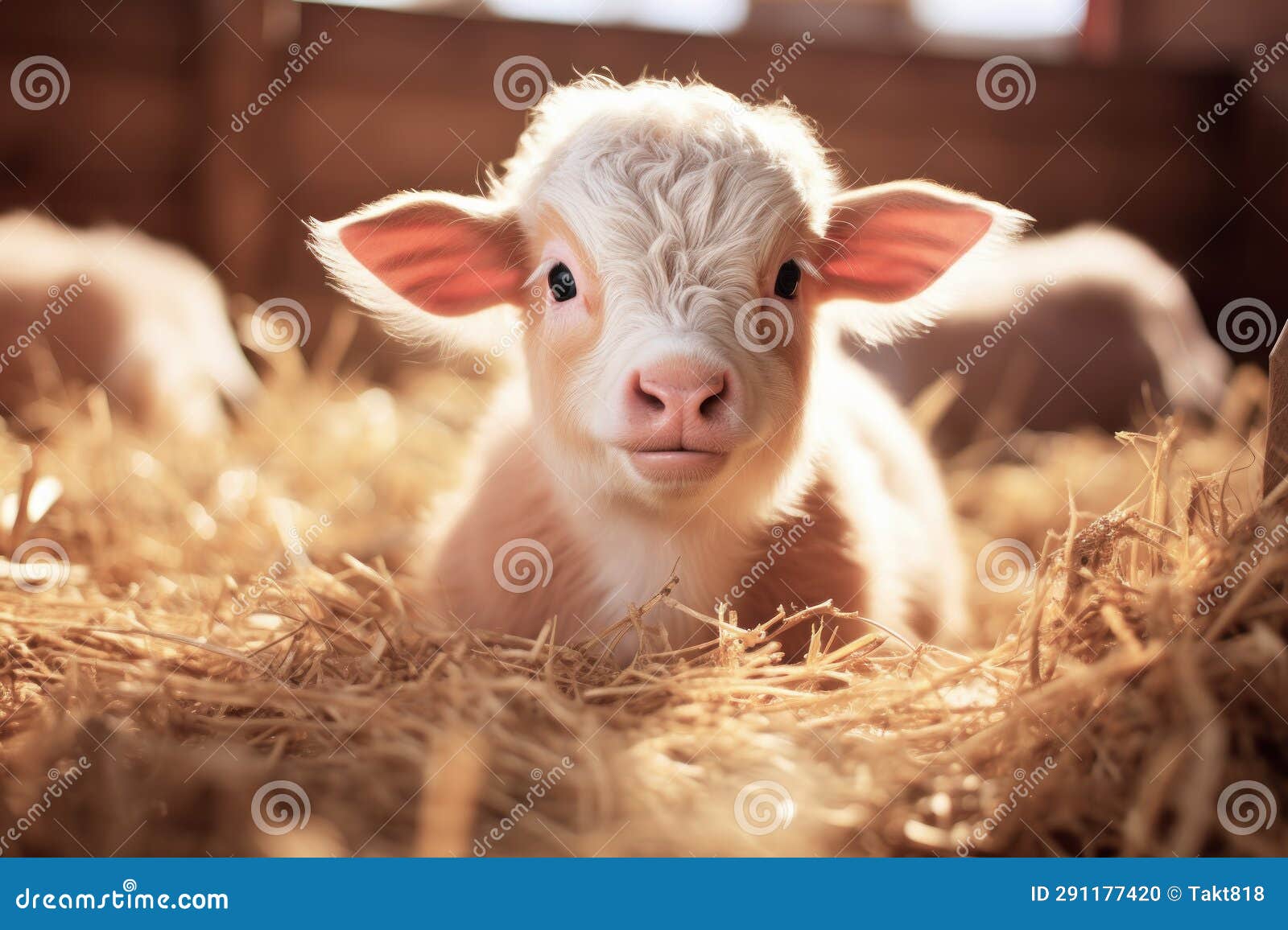 Close Up View of Calf Lying in Straw Inside Dairy Farm Stock Photo ...