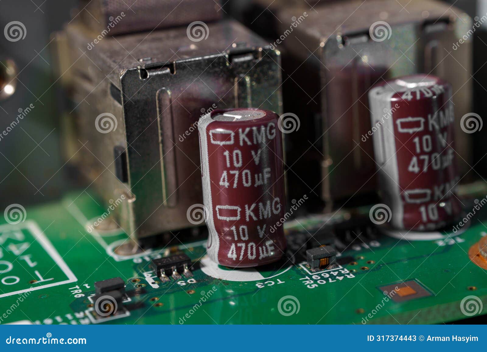 Close-up View of Capacitors on a Green Printed Circuit Board (PCB Stock ...