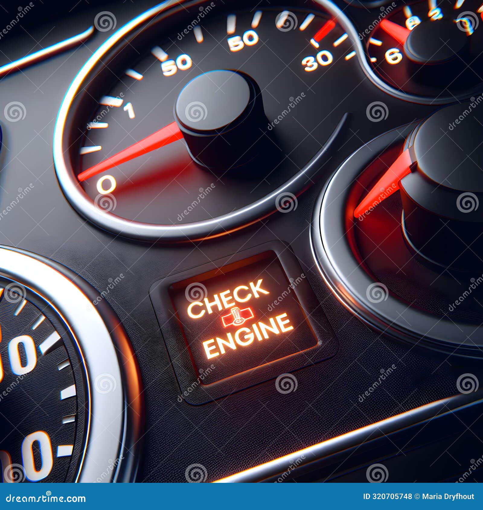 Glowing Check Engine Light on Dashboard Stock Illustration ...