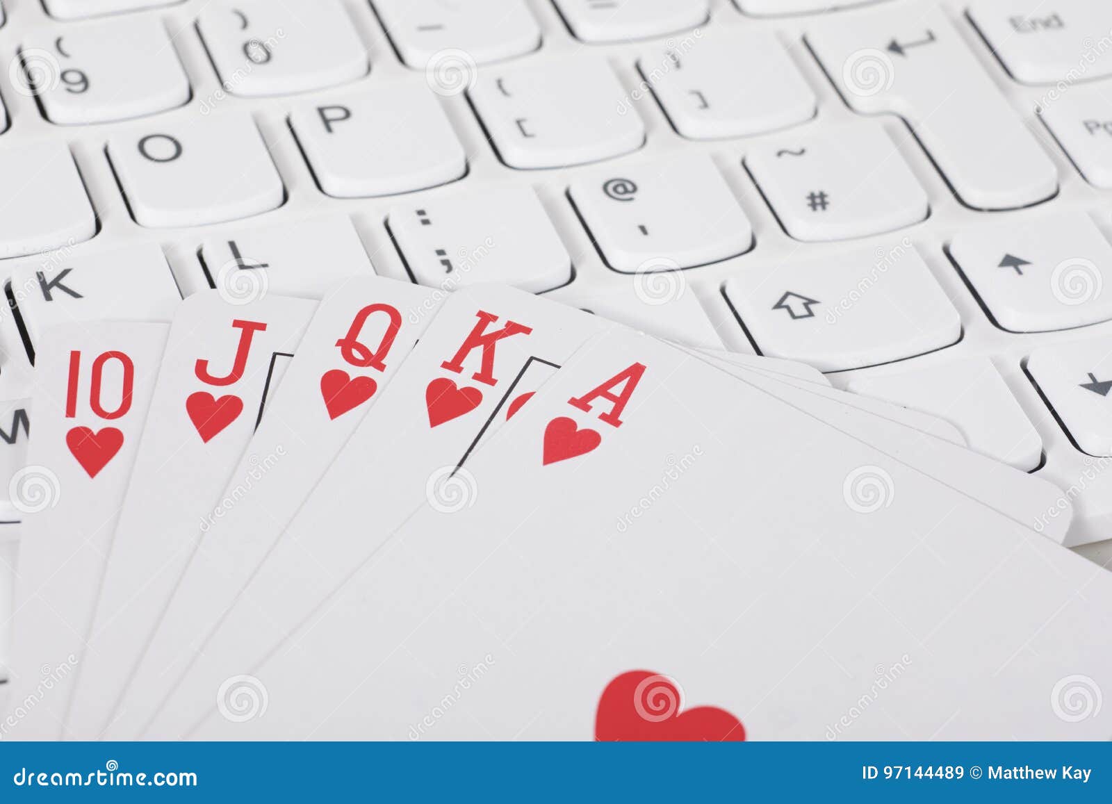 Close Up View of Cards on Computer Keyboard Stock Image - Image of ...