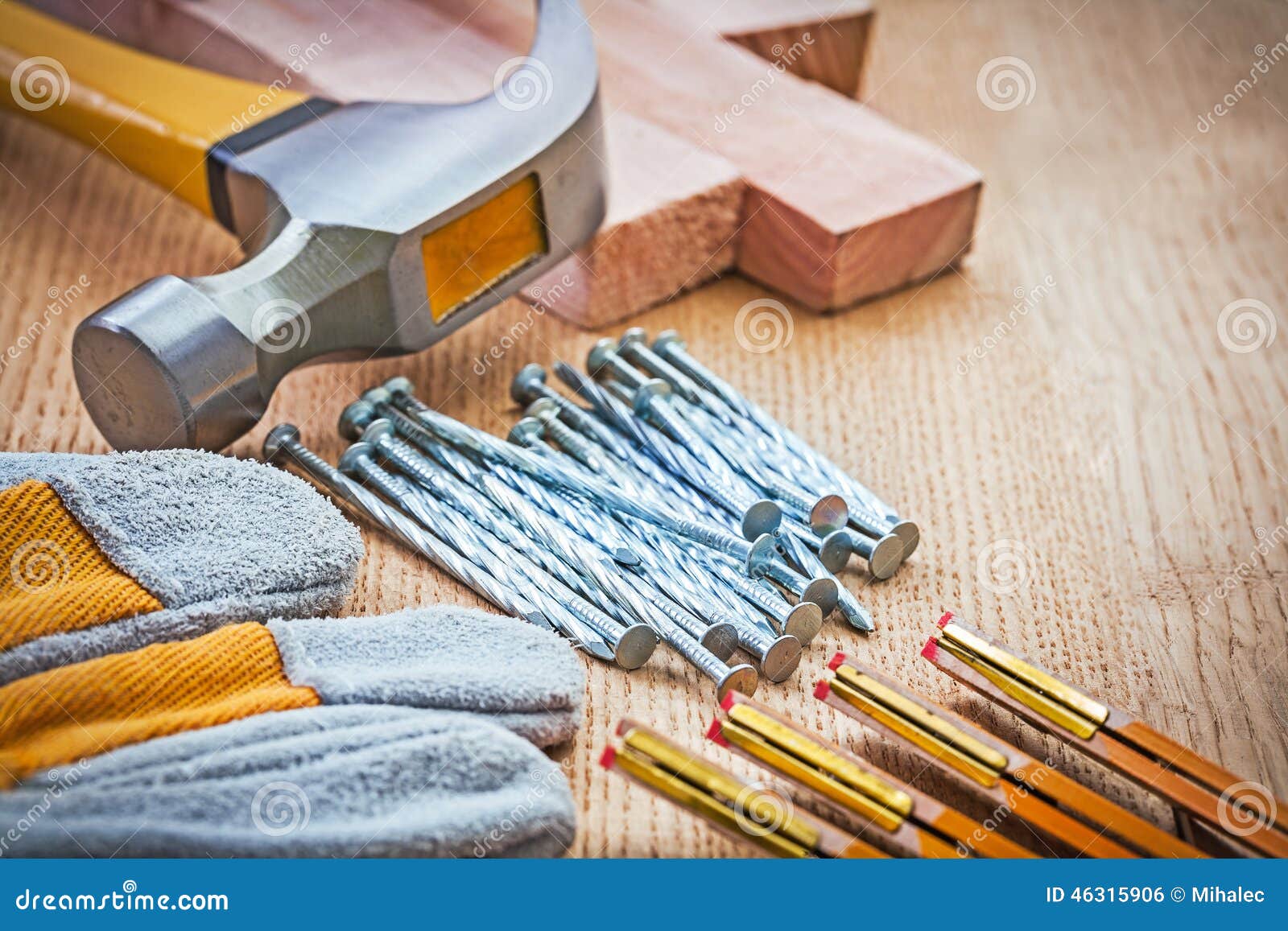 Close Up Carpentry Stapler With Staples On Wood Background Royalty-Free ...