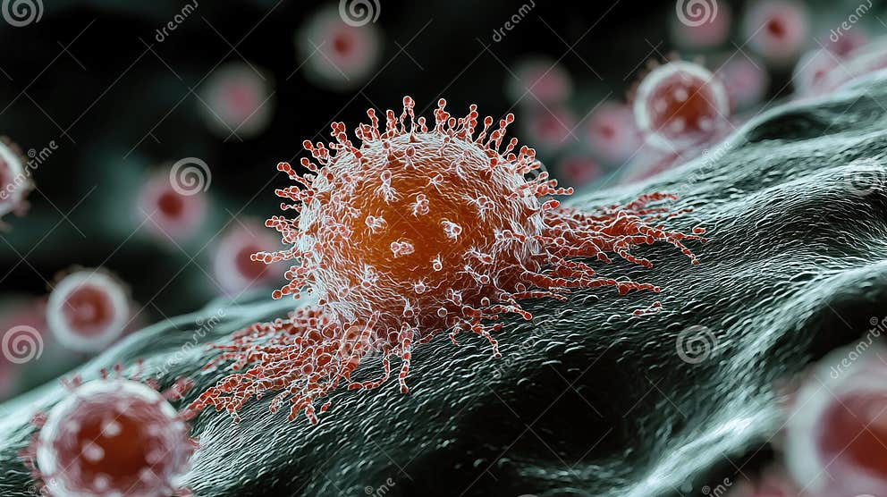 Close Up View of a Cell Containing a Bright Red Substance Under ...