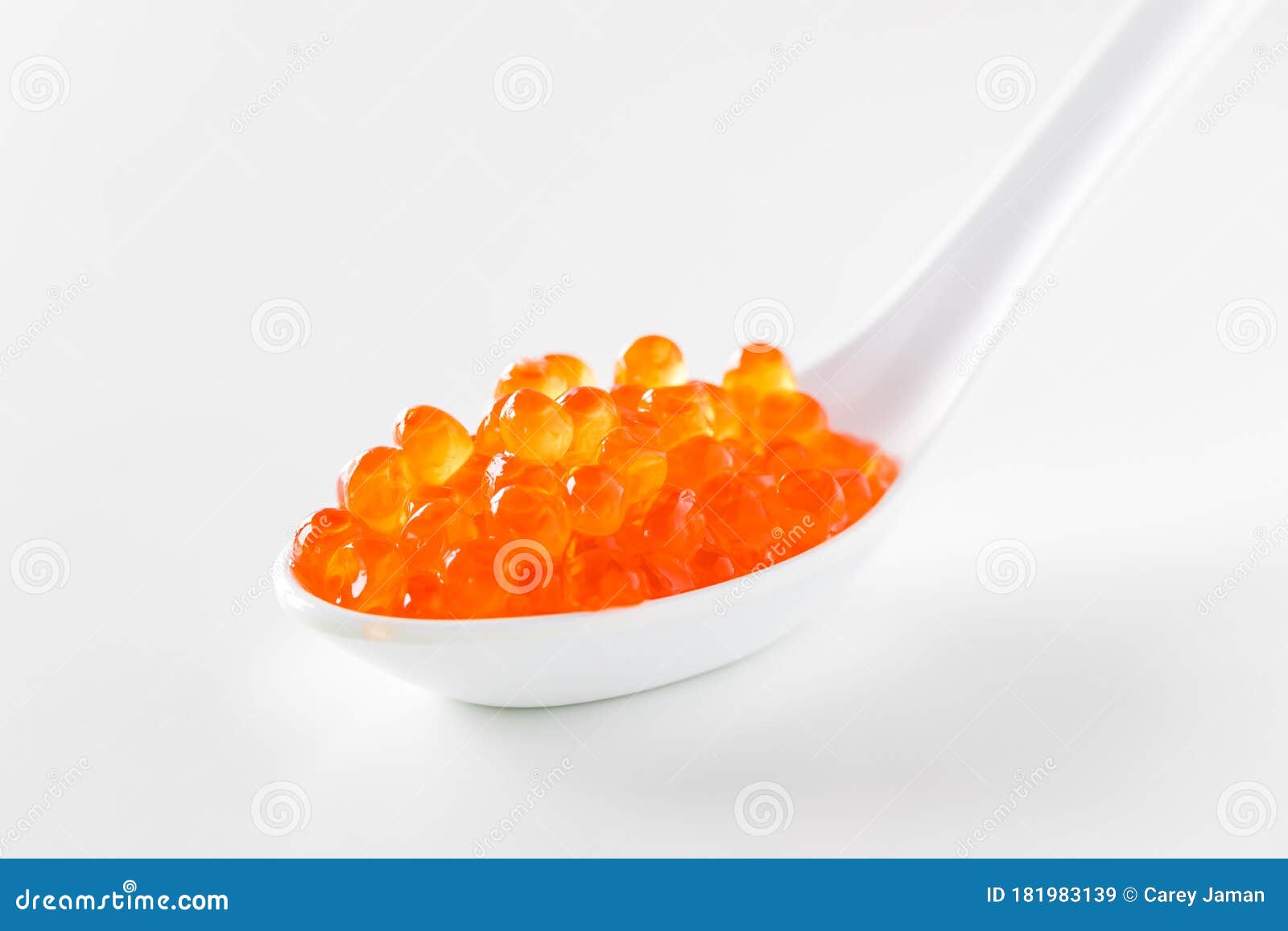 Close Up View of a Ceramic Spoon Filled with Salmon Roe. Stock Image ...