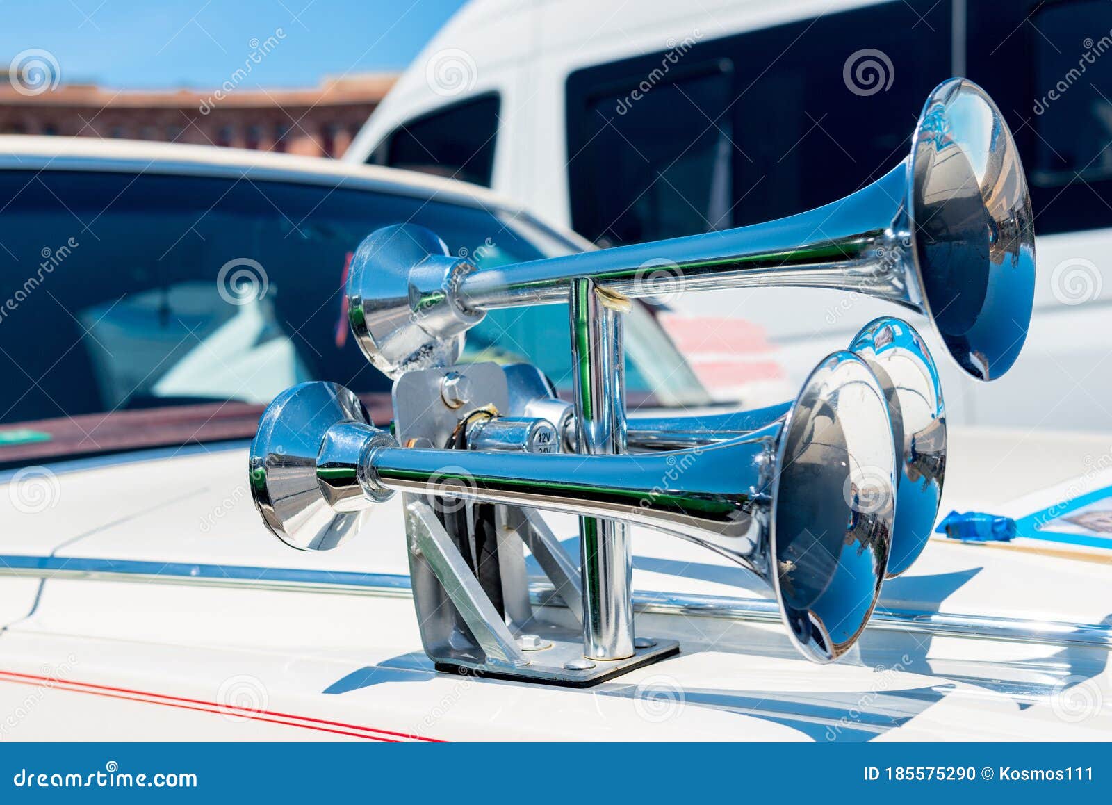 A Close-up View of a Chrome Horn on the Hood Stock Photo - Image of ...