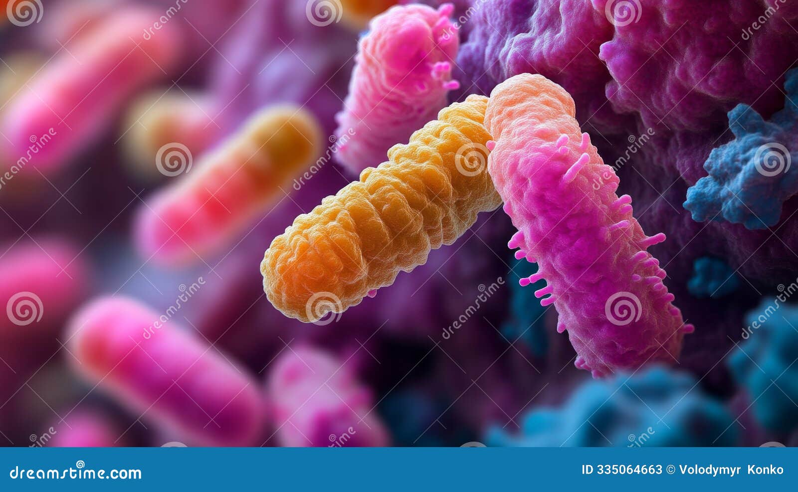 Close-up View of Colorful Bacteria, Microscopic Image. Microbiology and ...