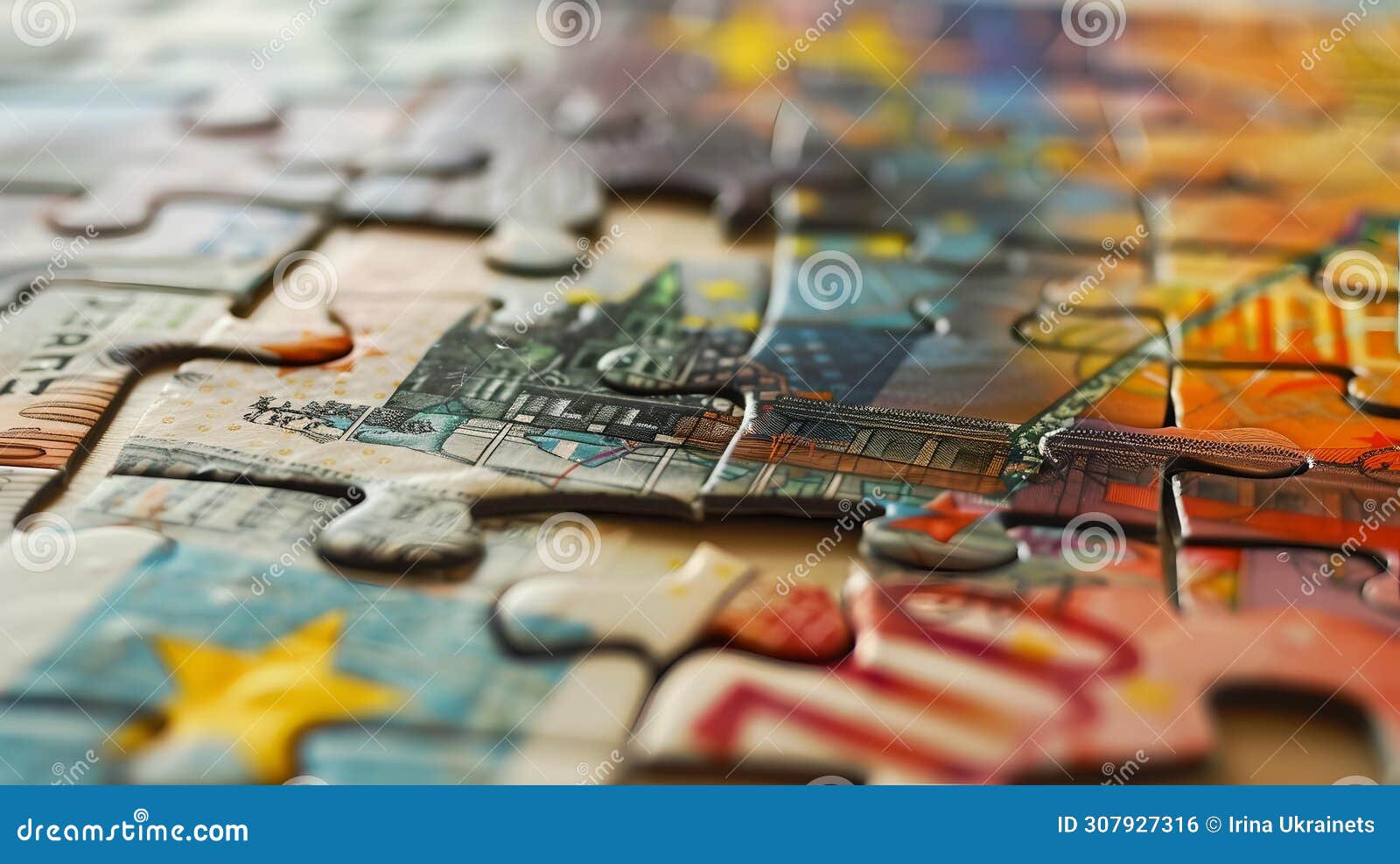 Close-up View of a Colorful Jigsaw Puzzle Partly Assembled. Puzzle ... Close-up View of a Colorful Jigsaw Puzzle Partly Assembled. Puzzle ...