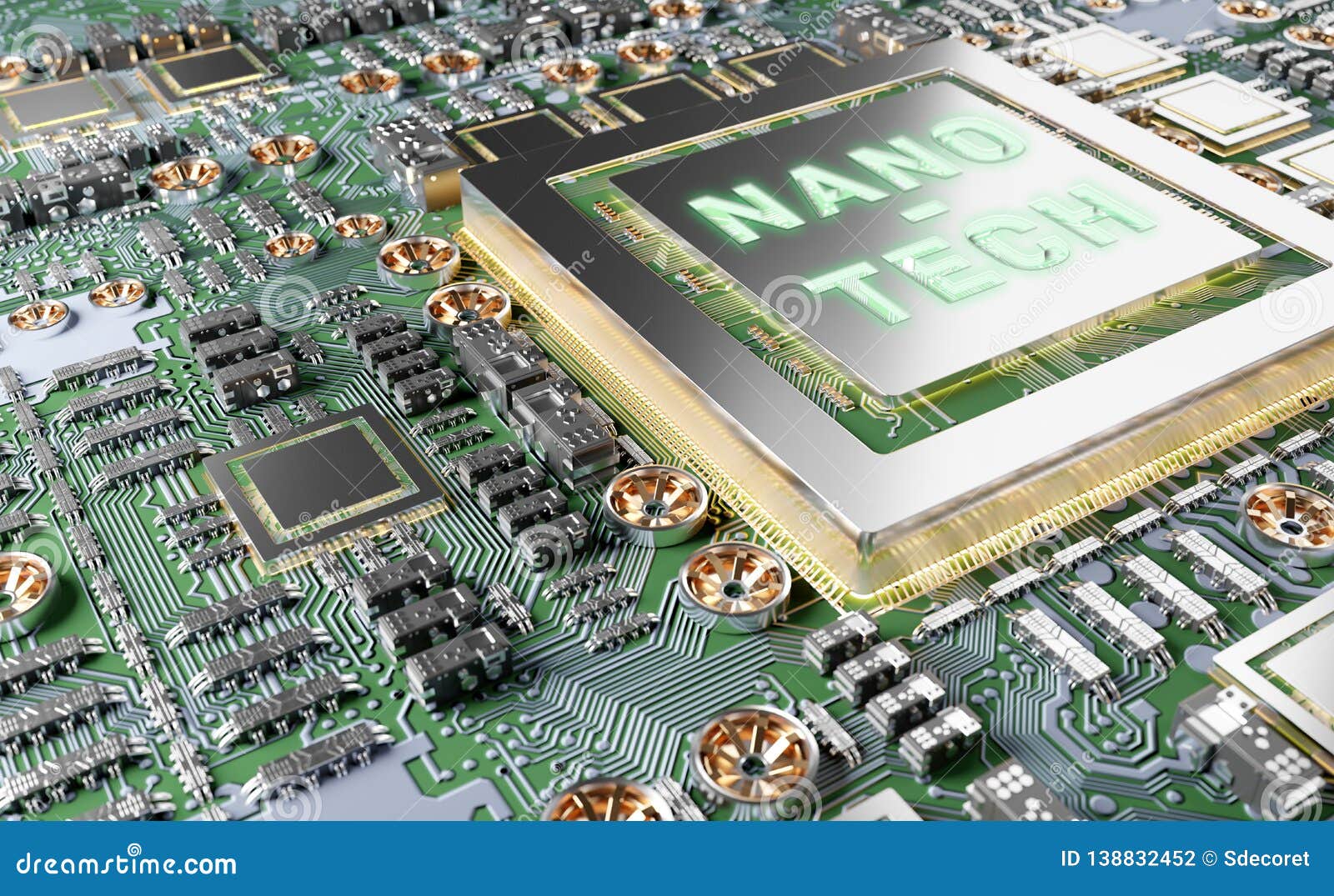 Close-up View on a Nanotechnology Electronic System 3D Rendering Stock ...