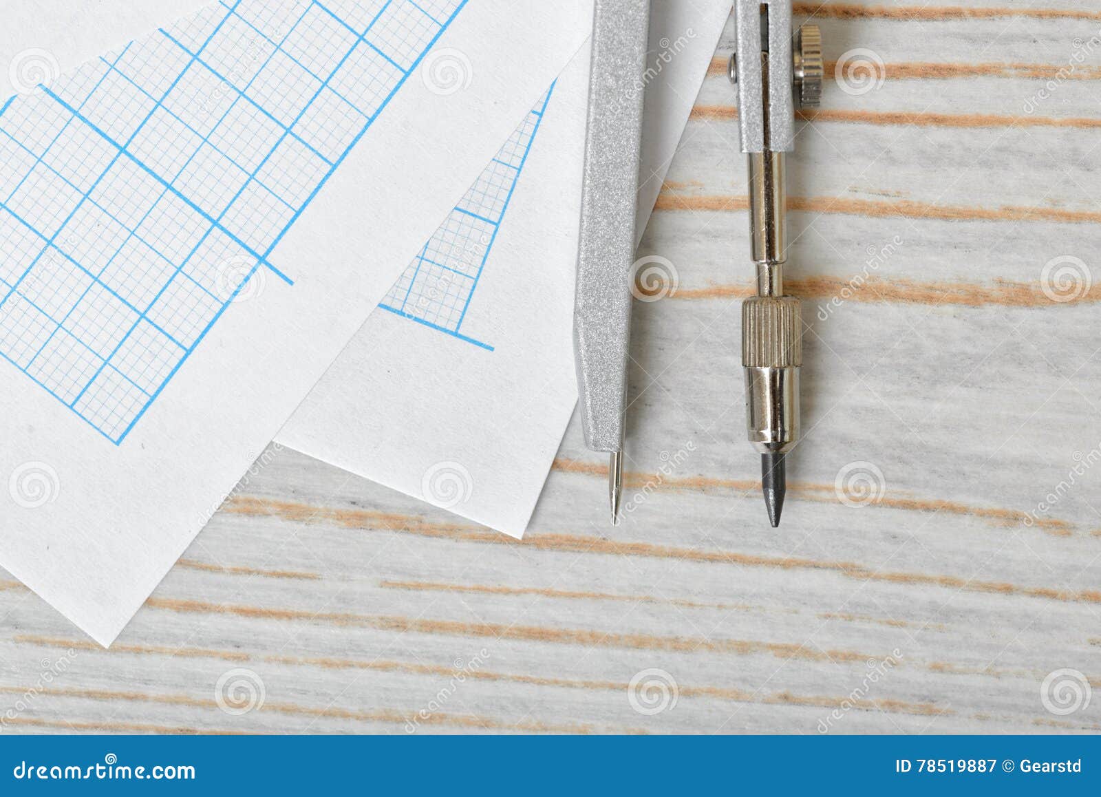 Close-up View of Compass on Graph Paper Stock Image - Image of designer ...