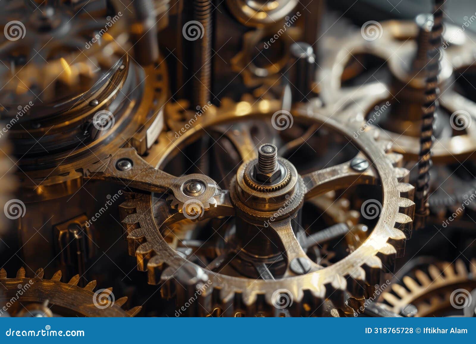Close-up View of a Complex Clock Mechanism Showing Numerous ...