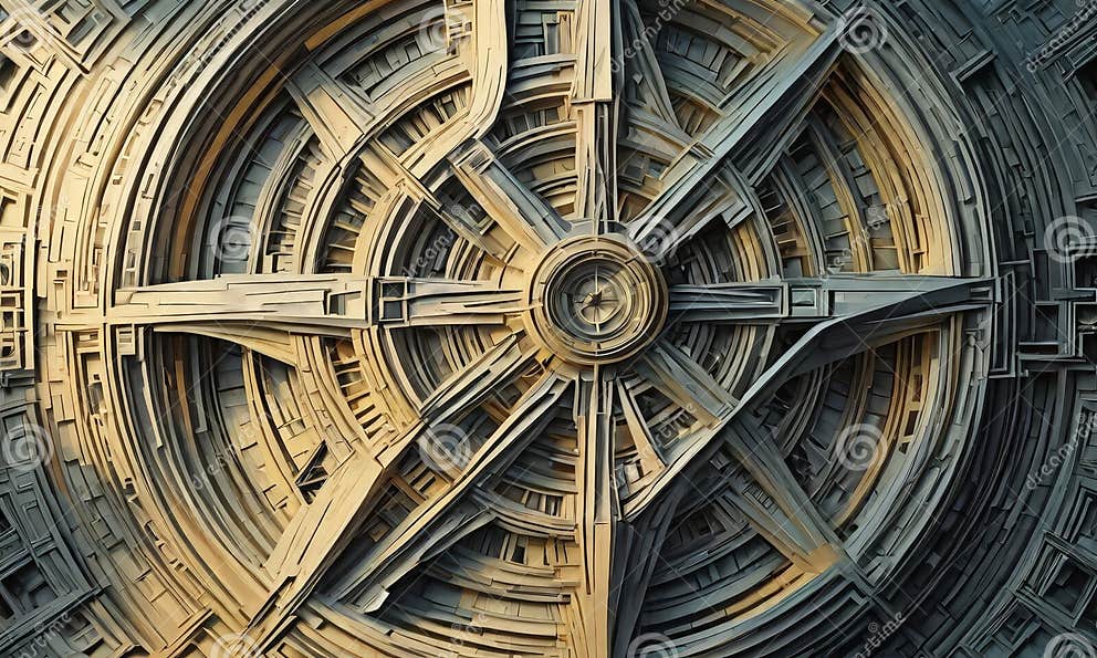 Close-up View Complex, Intricate Metal Structure with Central Circular ...