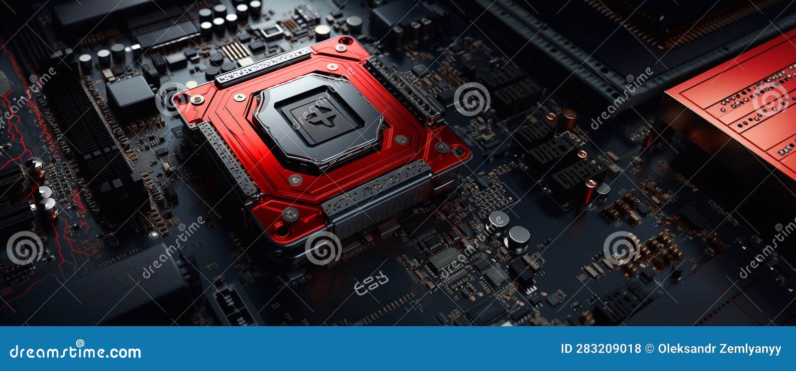 Computer Chip Black and Red Tones Stock Illustration - Illustration of ...