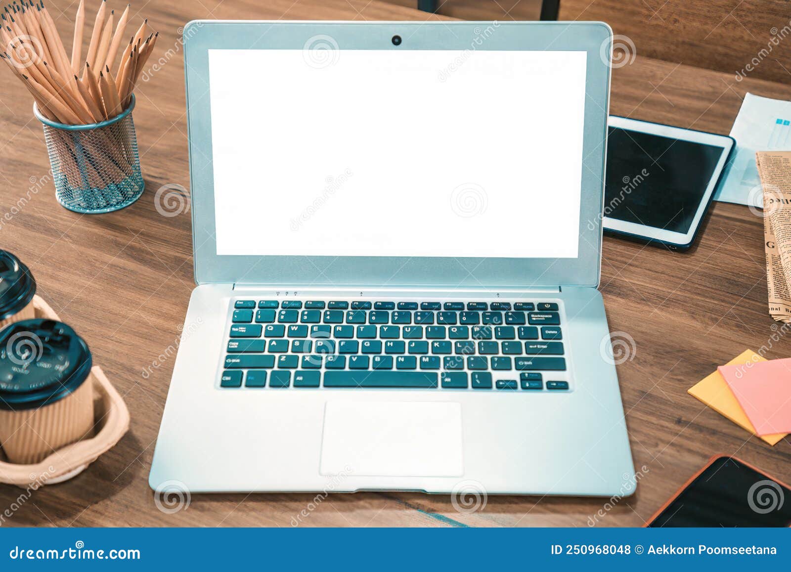 Close Up View of Computer Laptop with White Screen Display. Stock Photo ...