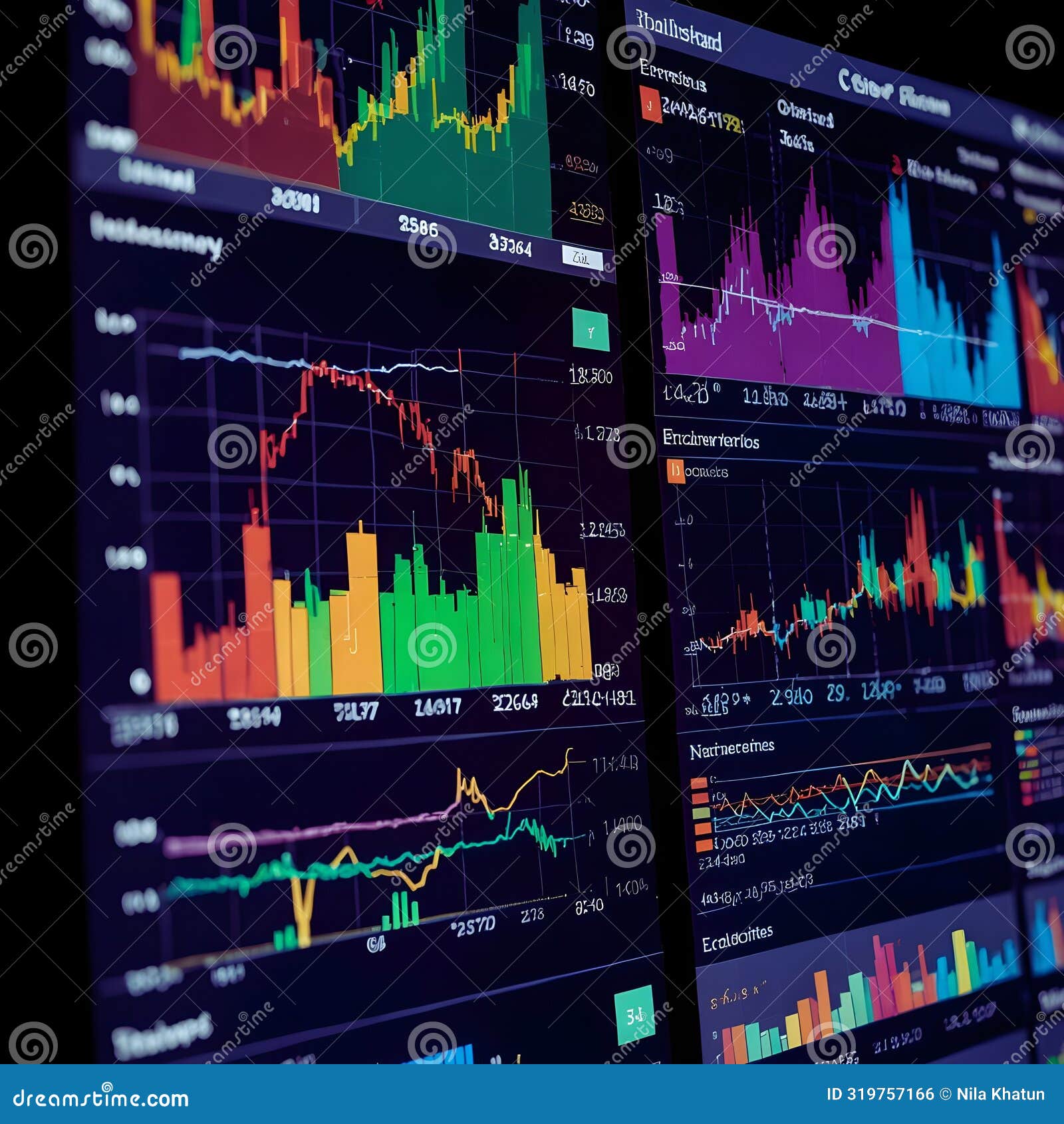 A Close-up View of a Computer Screen Displaying Various Graphs. T Stock ...