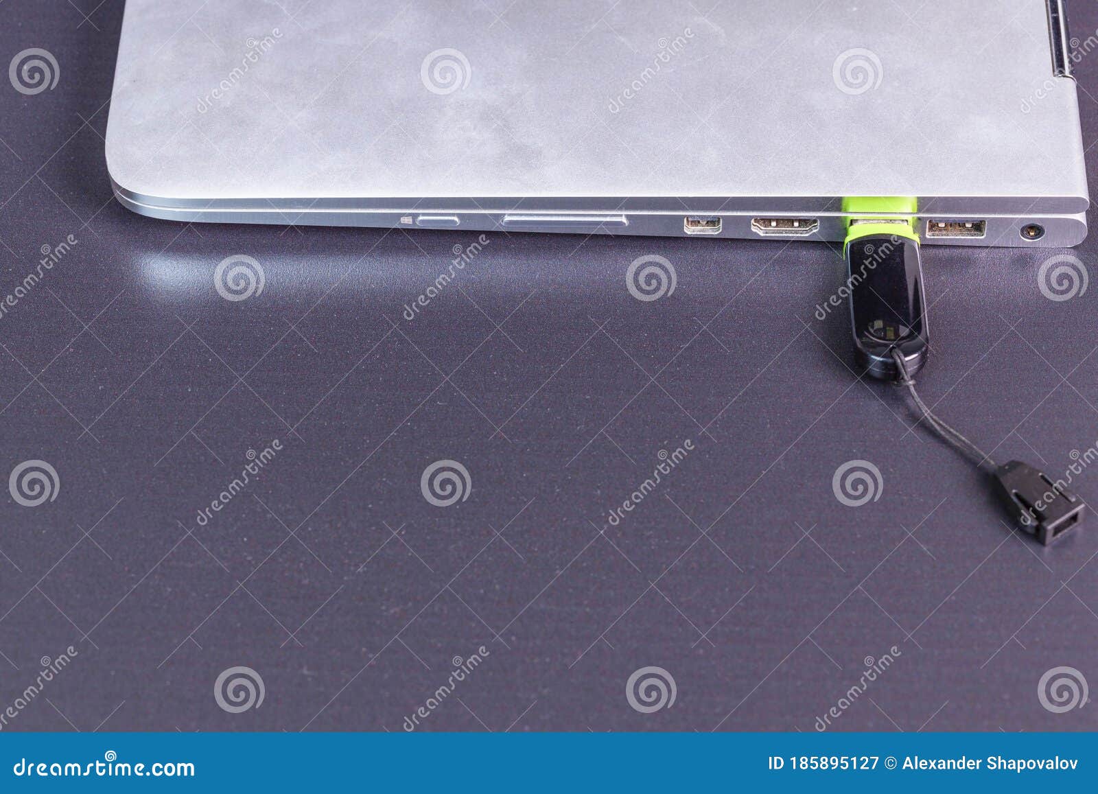 Close Up View of Connecting Usb Flash Drive To Silver Notebook Computer ...