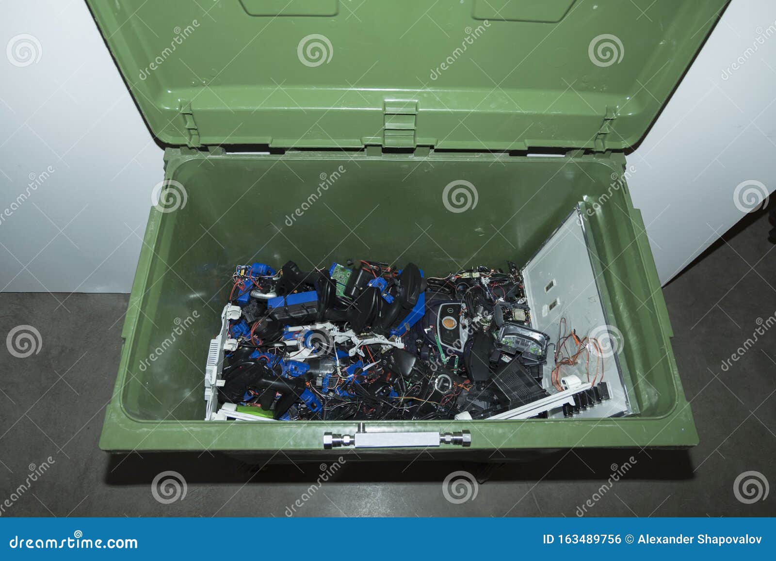 Close Up View of Container with Electronics Waste Gathering for ...